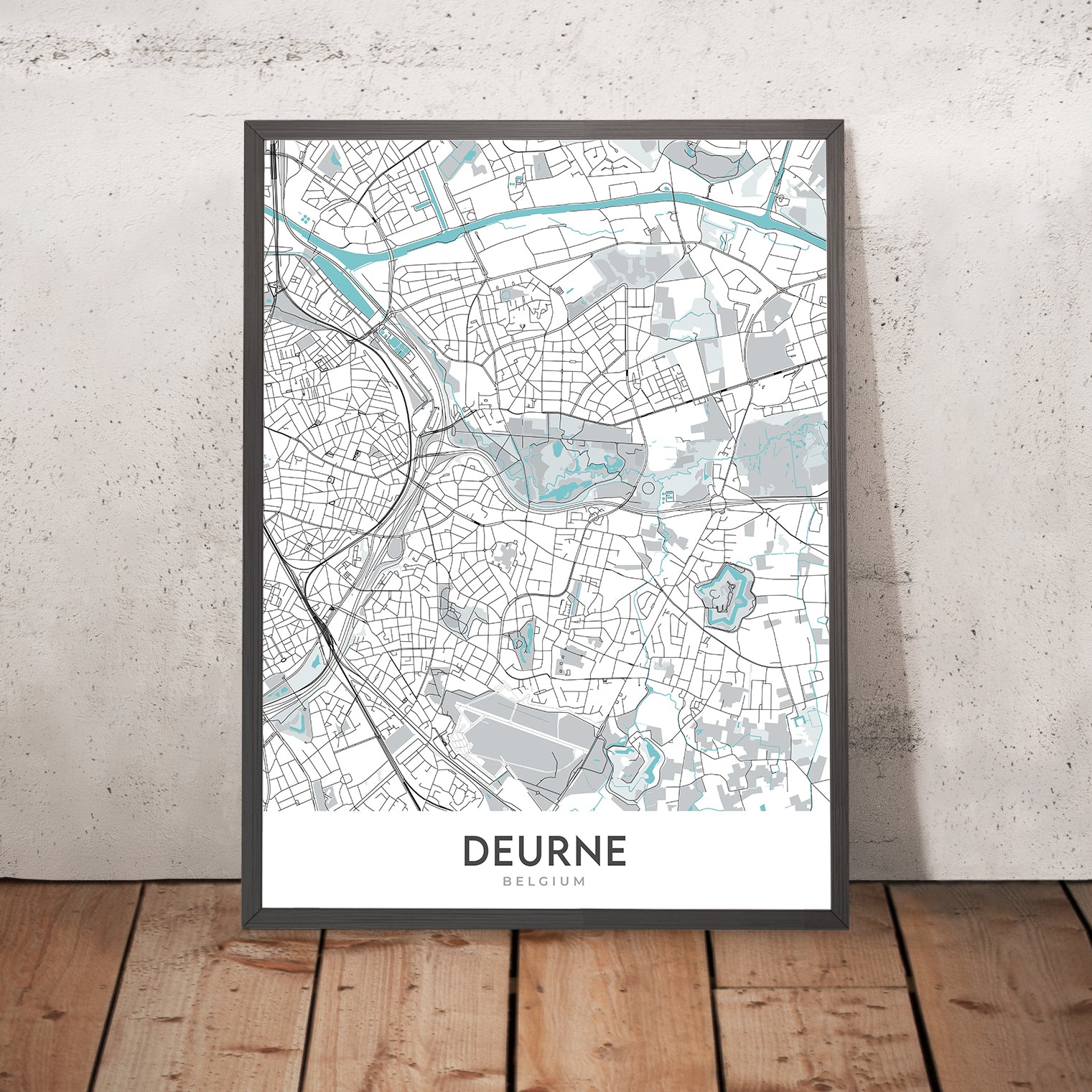 Modern City Map of Deurne, Belgium: Town Hall, Rivierenhof Park, Lucht ...