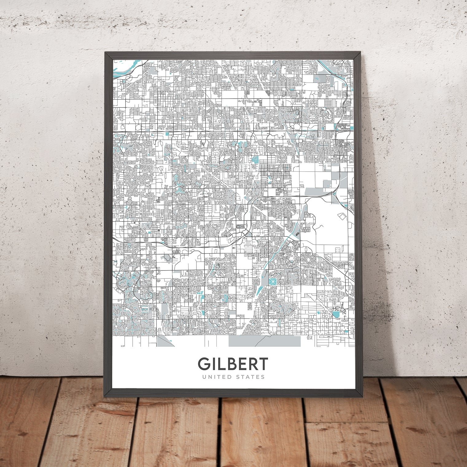 Modern City Map of Gilbert, AZ: Gilbert, Mesa, Chandler, US 60, SR 87 ...