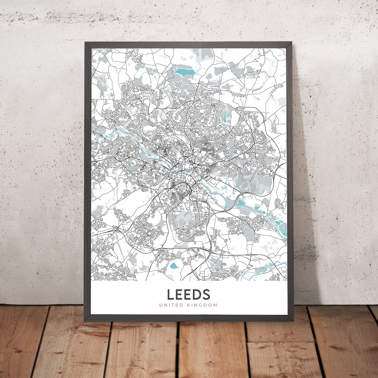 Mapa moderno de la ciudad de Leeds, Reino Unido: centro de la ciudad ...
