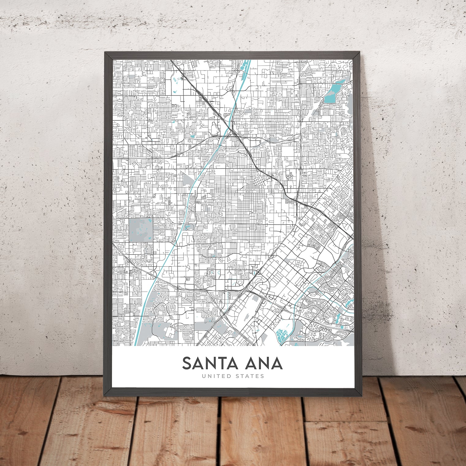 Mapa moderno de la ciudad de Santa Ana, CA: centro, Museo Bowers, Hond ...
