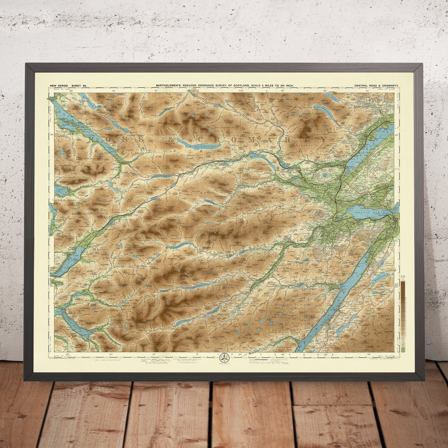 Antiguo mapa OS de Central Ross y Cromarty, Escocia por Bartholomew, 1 ...