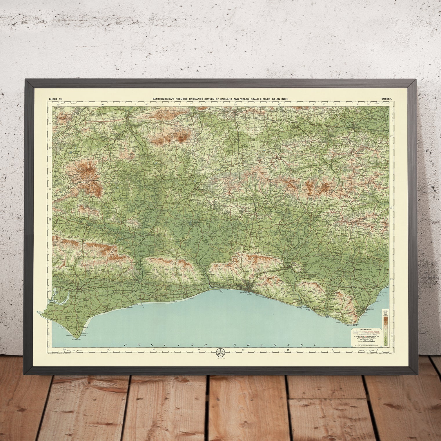 Old OS Map of Sussex by Bartholomew, 1901: Brighton, Hastings, South D ...