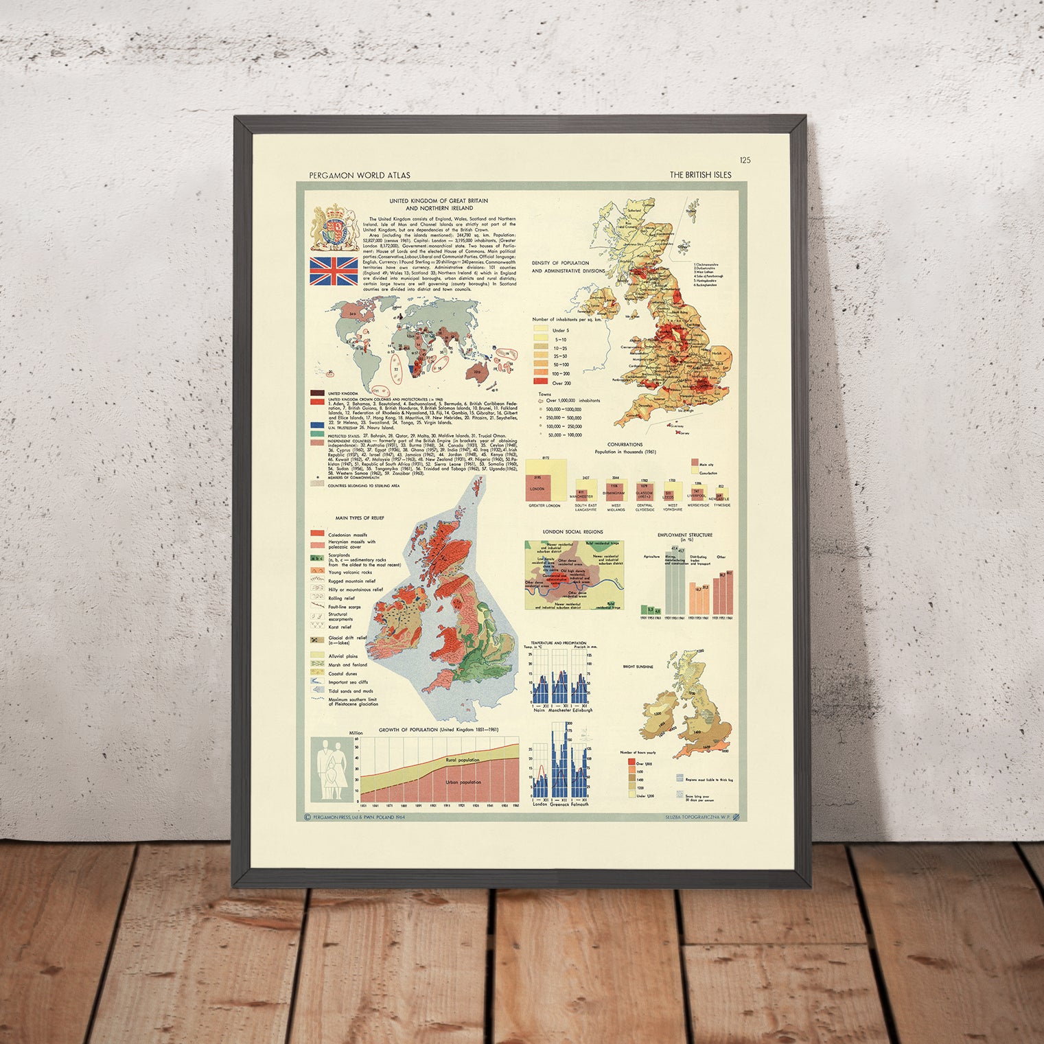 Old Infographic Map of the British Isles, 1967: Population Density, Cl ...