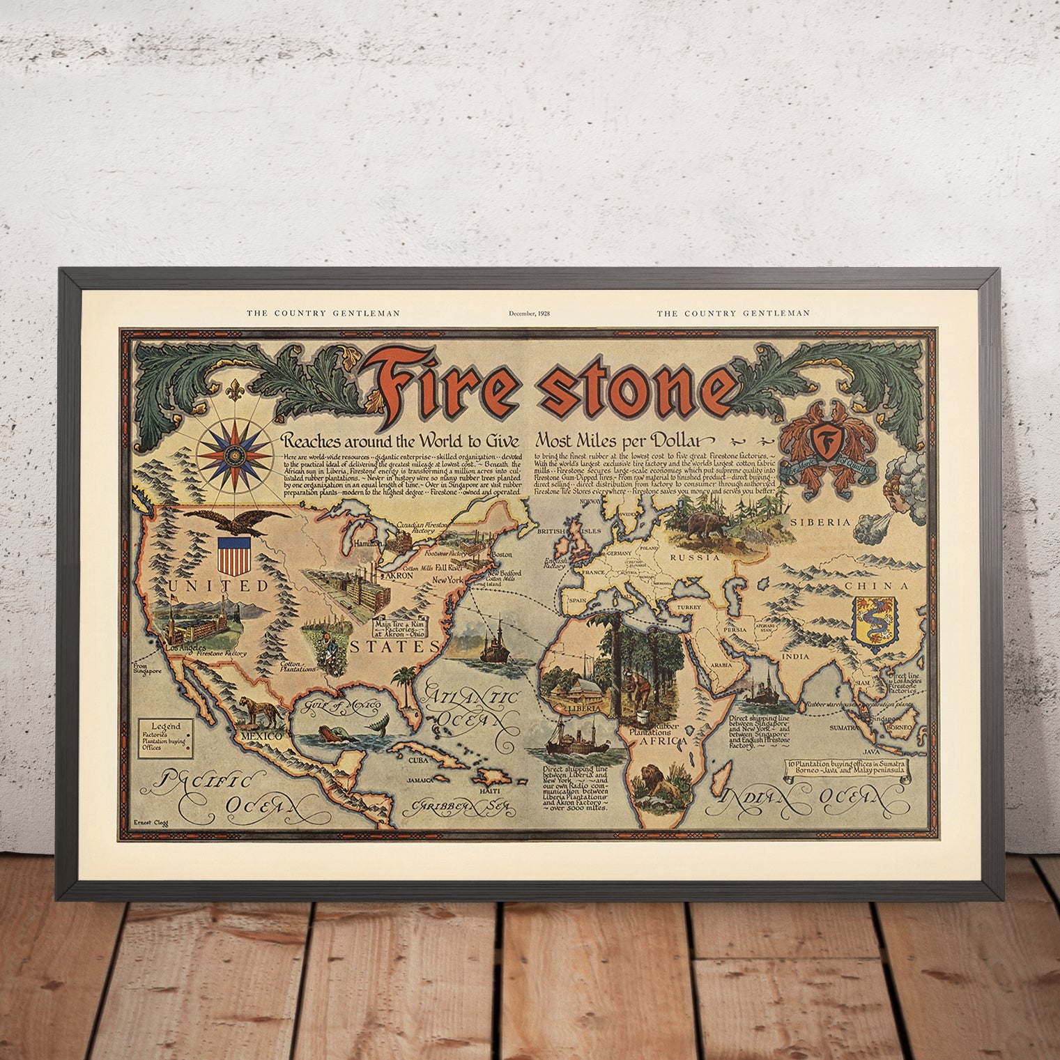 Old Firestone Tires World Map by Clegg, 1928: Global Reach, Industrial ...
