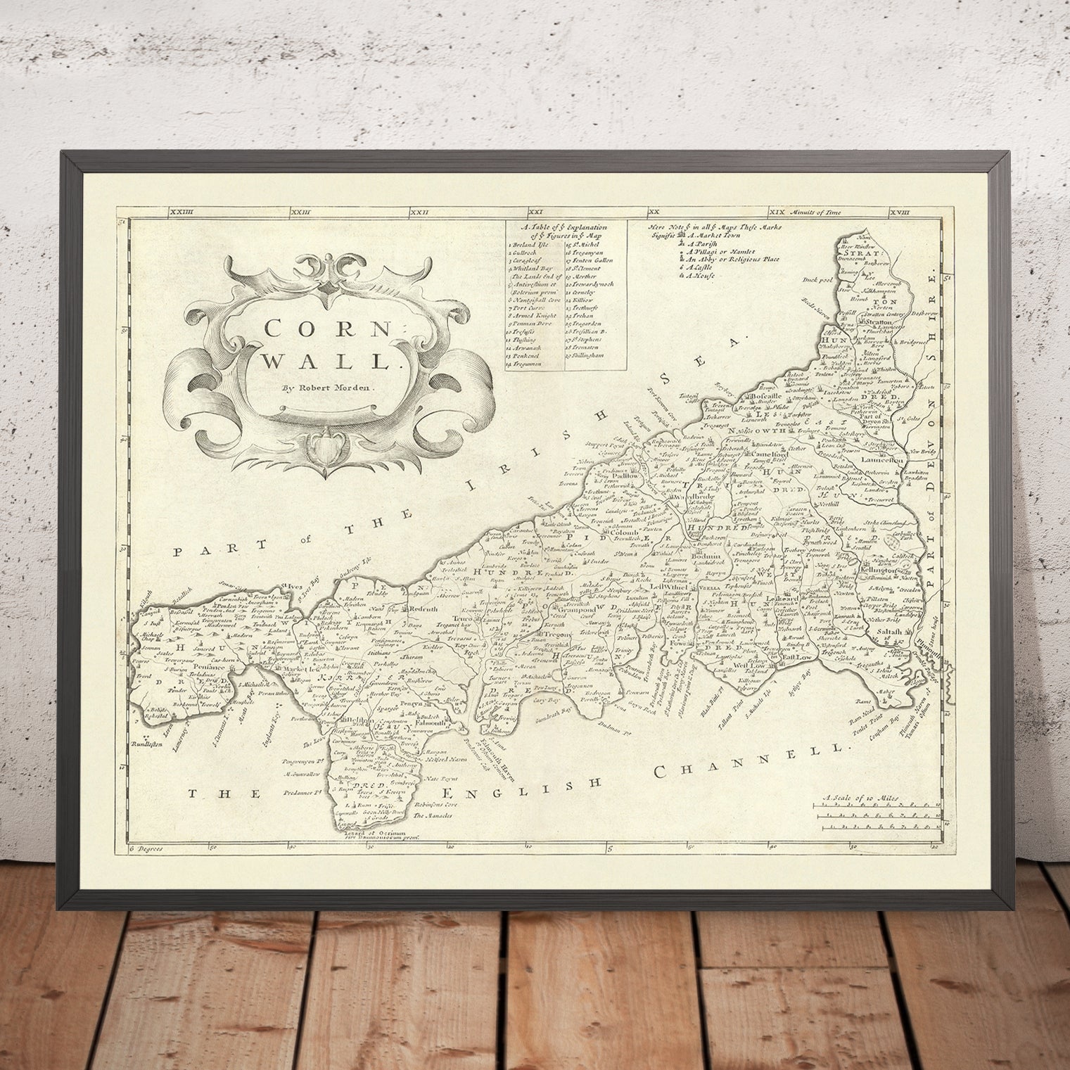 Old Map of Cornwall by Robert Morden, 1722: Truro, Falmouth, Penzance ...