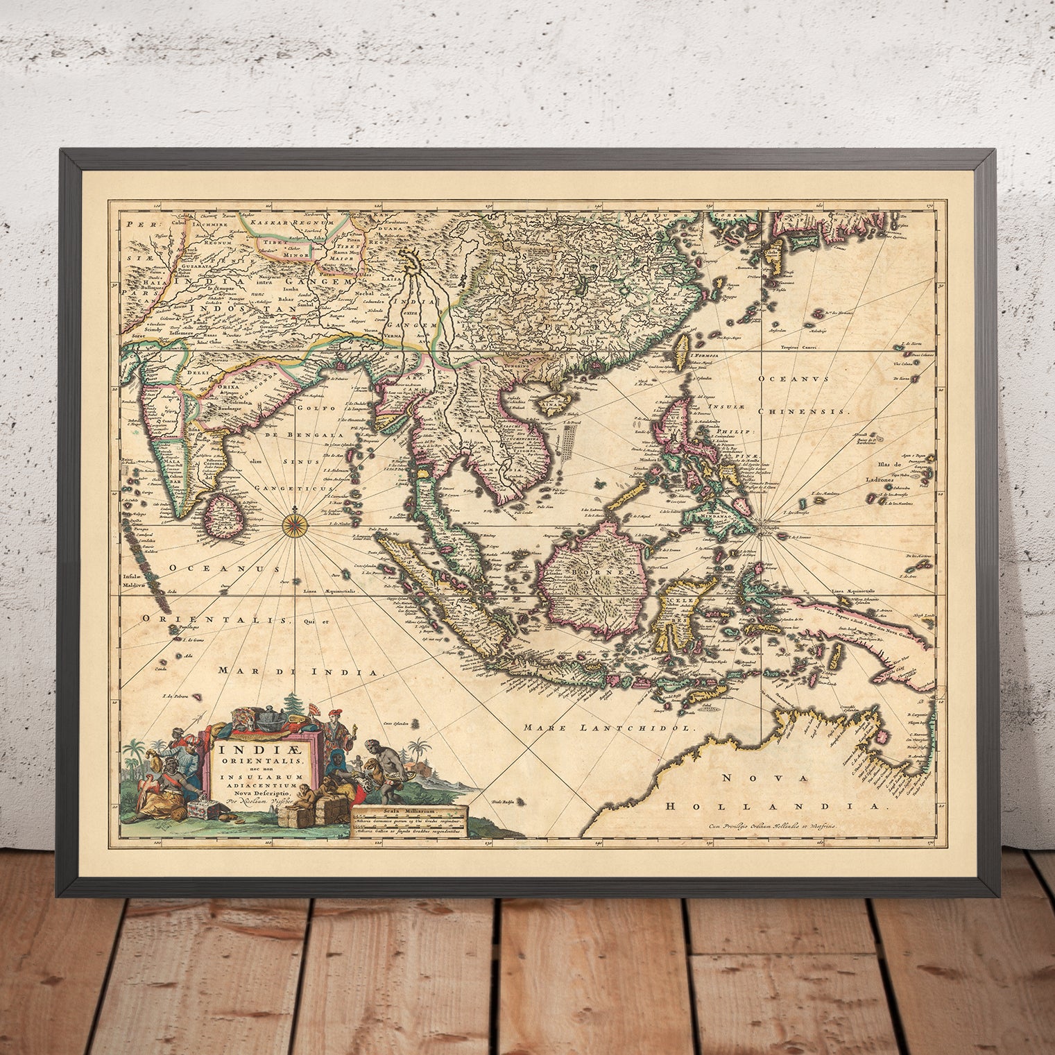 Old Map of the East Indies by Visscher, 1690: Southeast Asia, South As ...