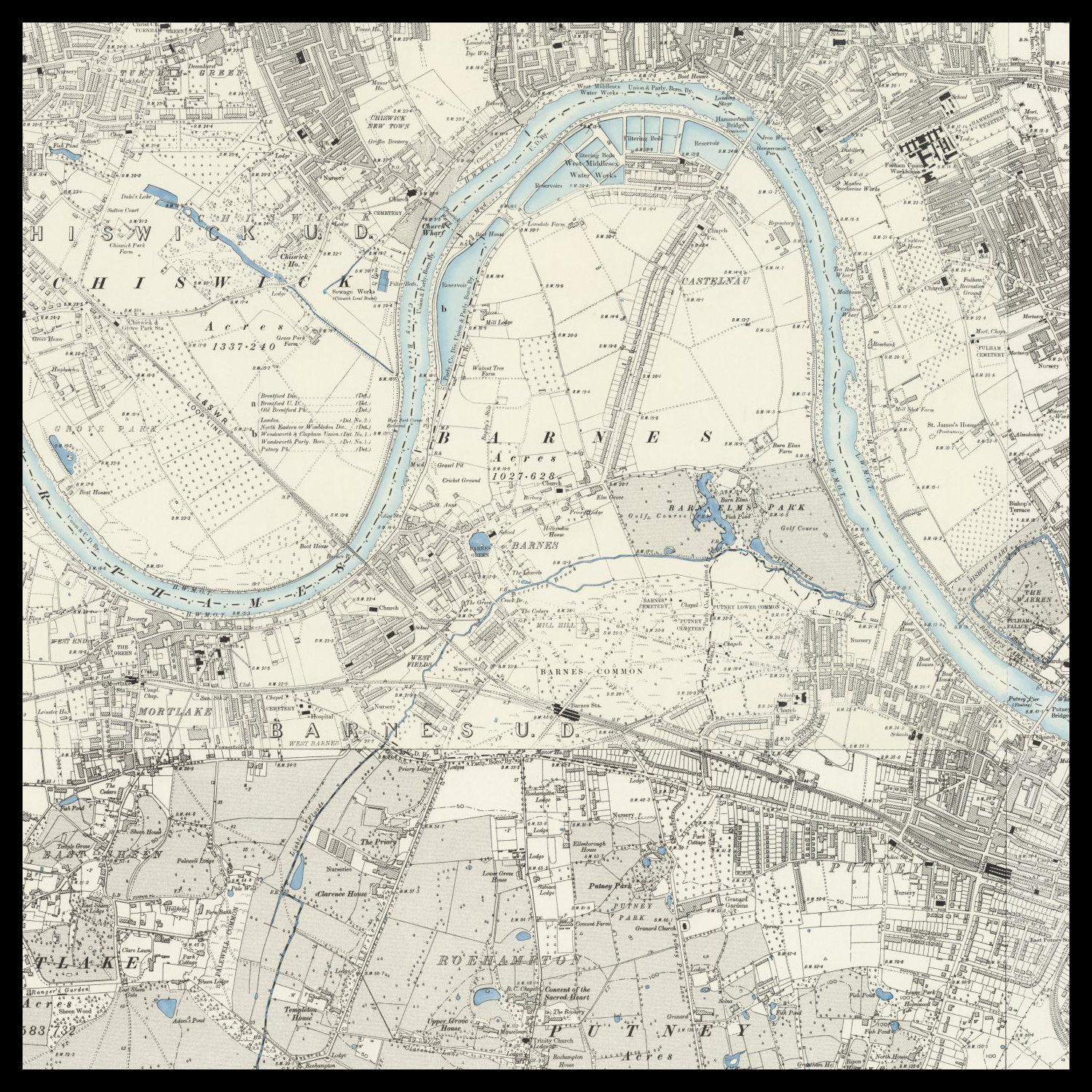 Personalised Old Map of Barnes – The Unique Maps Co.