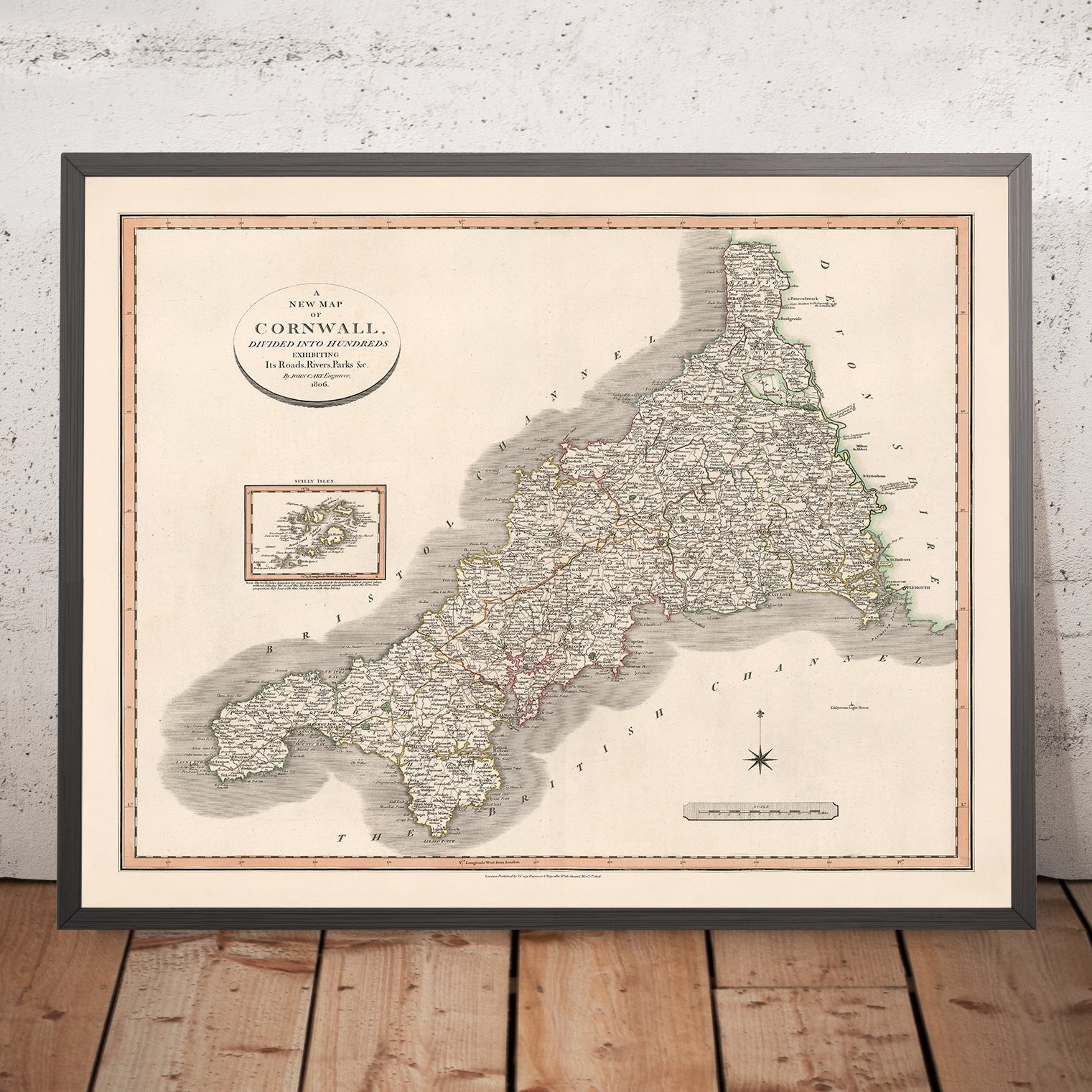 Old Map of Cornwall by Cary, 1806: Divided into Hundreds, Truro, Falmo ...