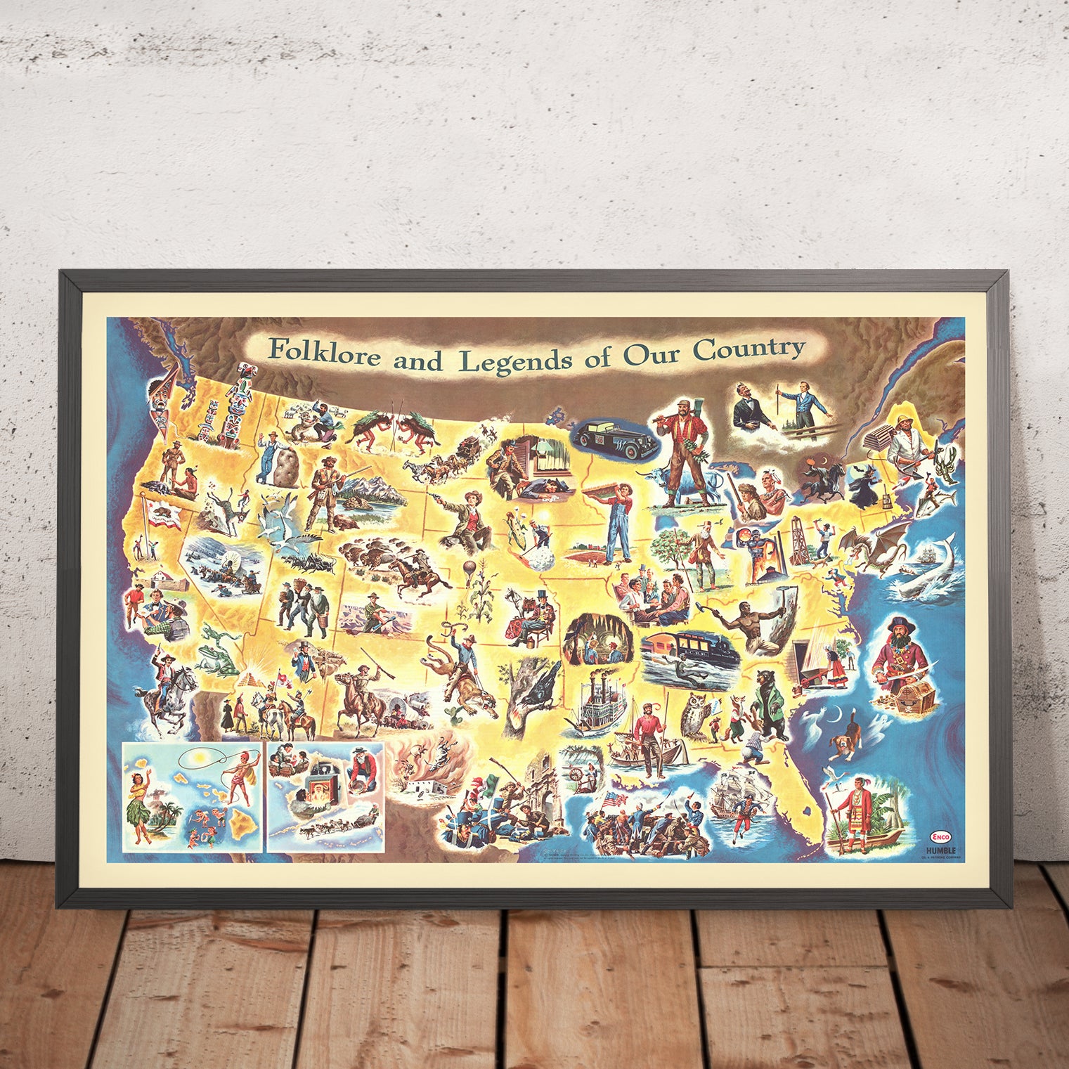 Old Folklore Legends Map of the USA, 1960 – The Unique Maps Co.