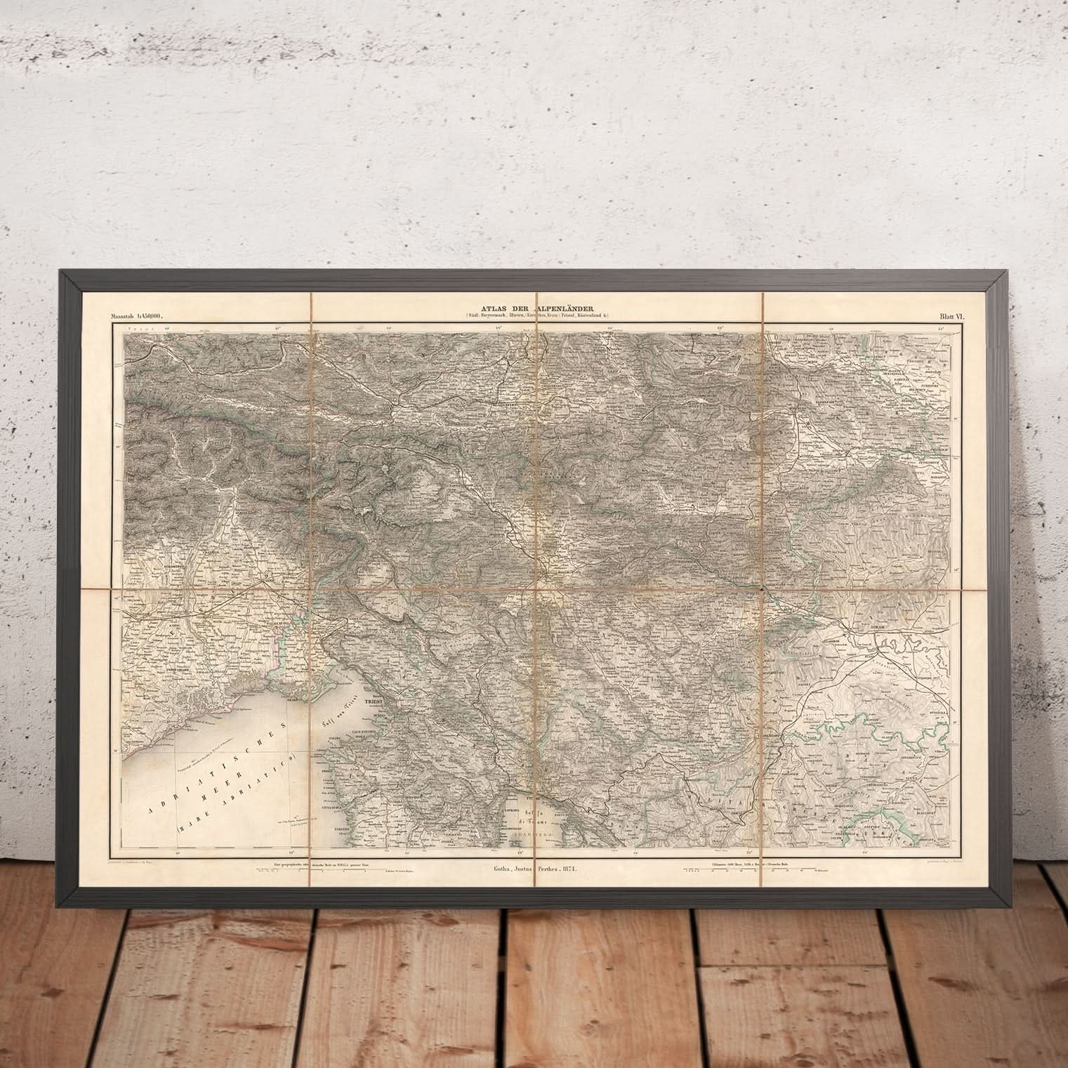 Old Map of Eastern and Julian Alps by Mayr, 1874: Trieste, Slovenia, C ...
