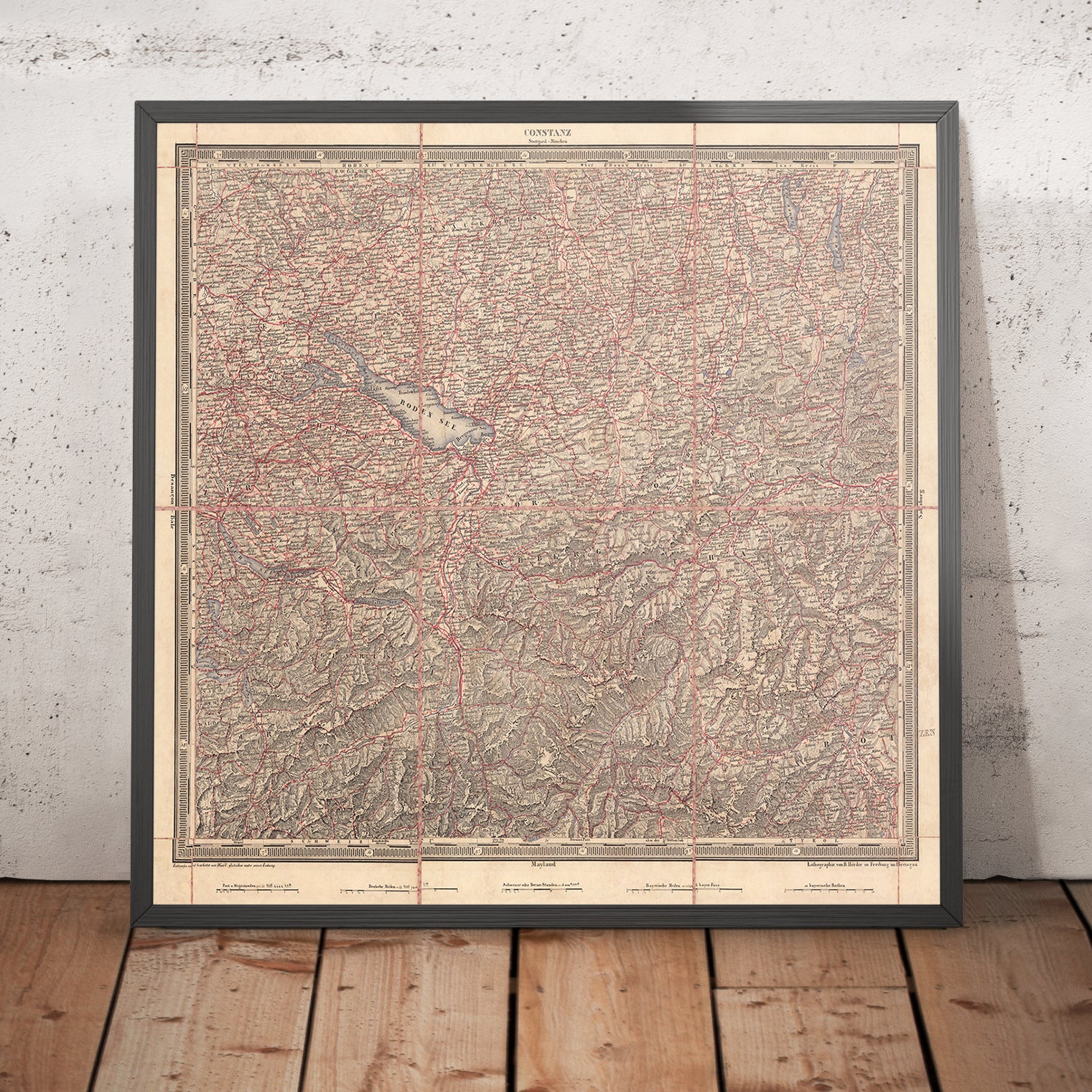 Old Topographic Map of Lake Constance Bodensee Region by Woerl, 1850 ...