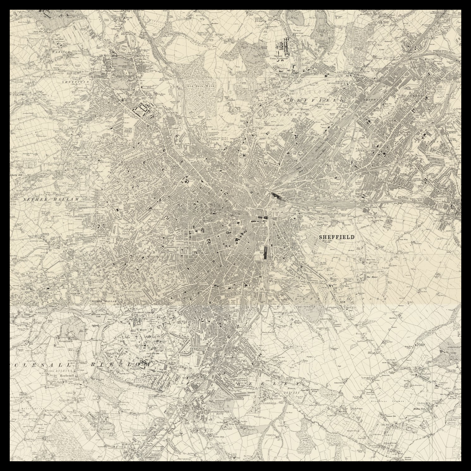 Personalised Old Map of Sheffield – The Unique Maps Co.