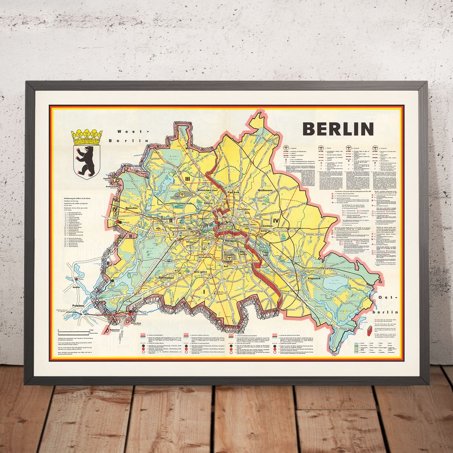 Old Map of Berlin, 1963: Berlin Wall Construction, Cold War, Brandenbu ...