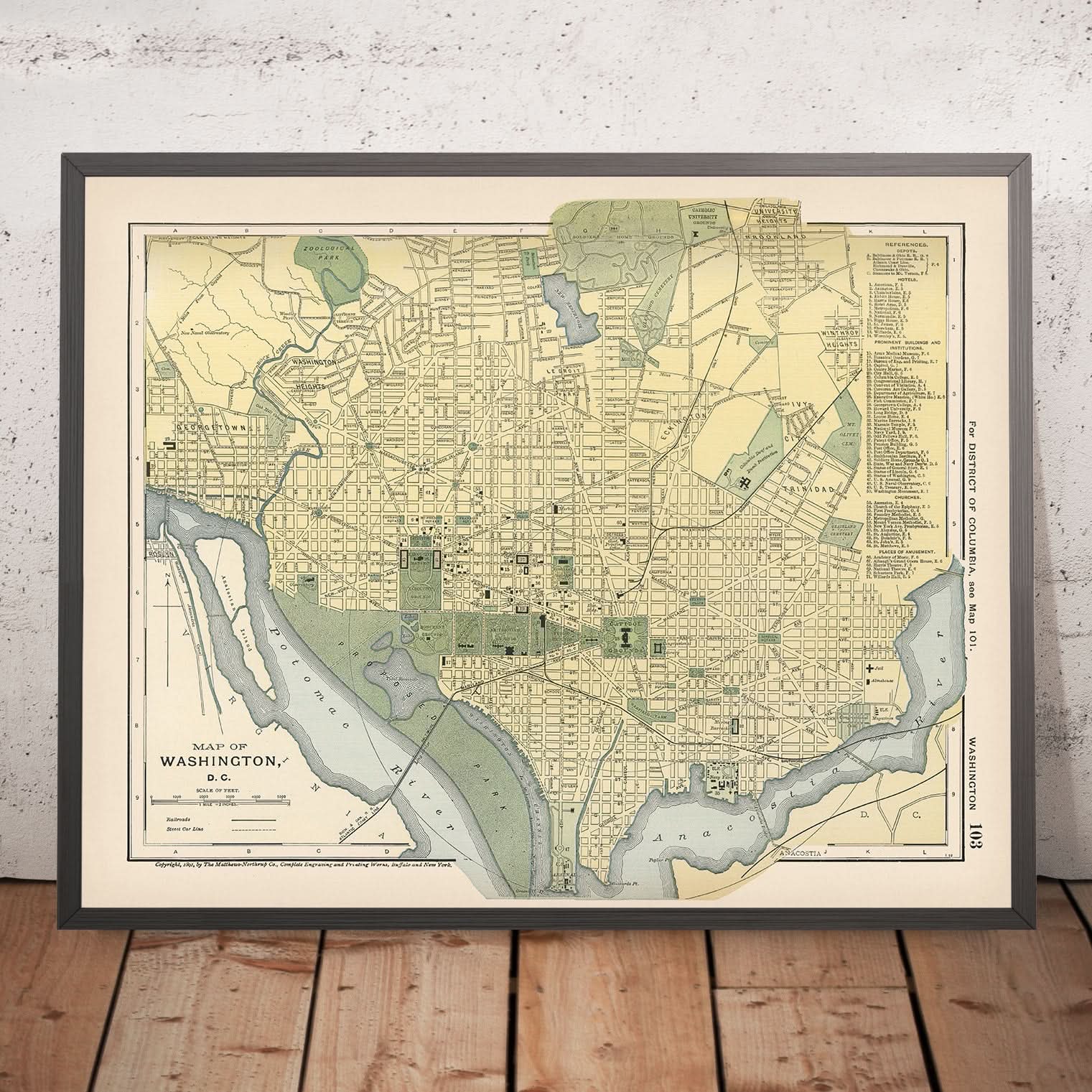 Mapa antiguo de Washington, DC, de Appleton, 1891: Capitolio, Casa Bla ...