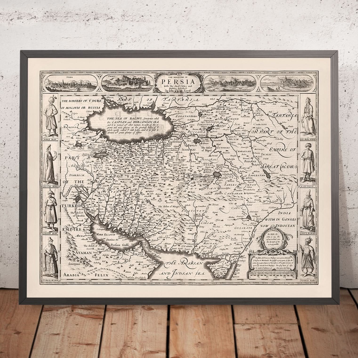 Old Monochrome Map of Persia by Speed, 1676: Iran, Isfahan, Caspian Se ...