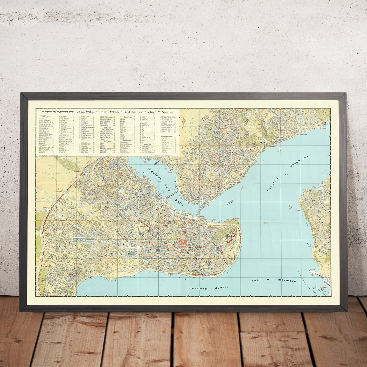 Large Old Map of Istanbul by Özden, 1966: Bird's Eye View, Hagia Sophi ...
