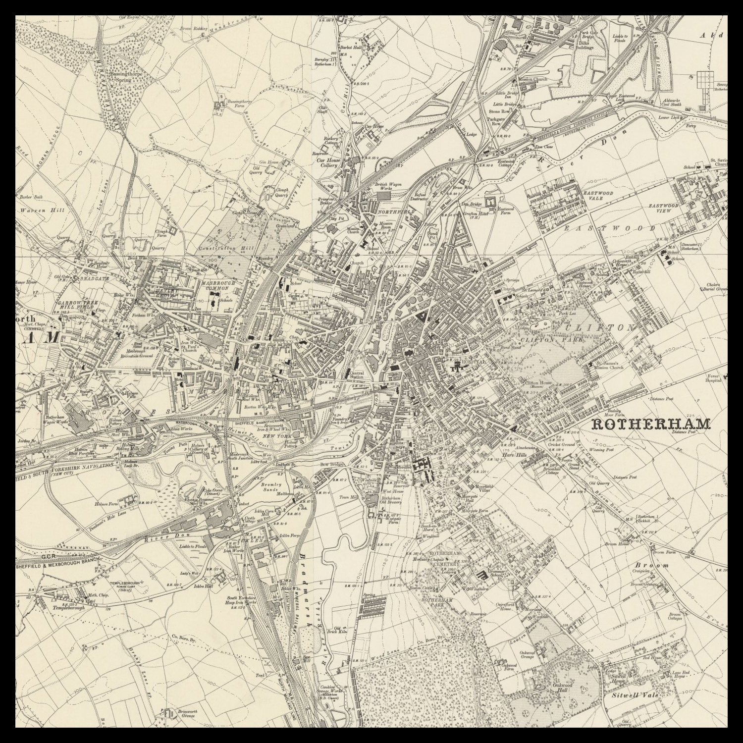 Personalised Old Map of Rotherham – The Unique Maps Co.