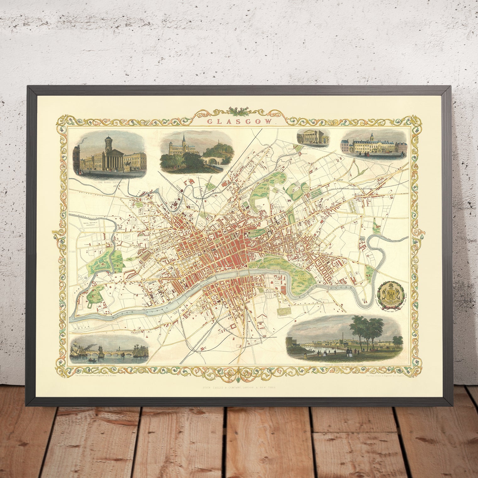 Old Map of Glasgow, 1851: Royal Exchange, University, Necropolis, Rive ...