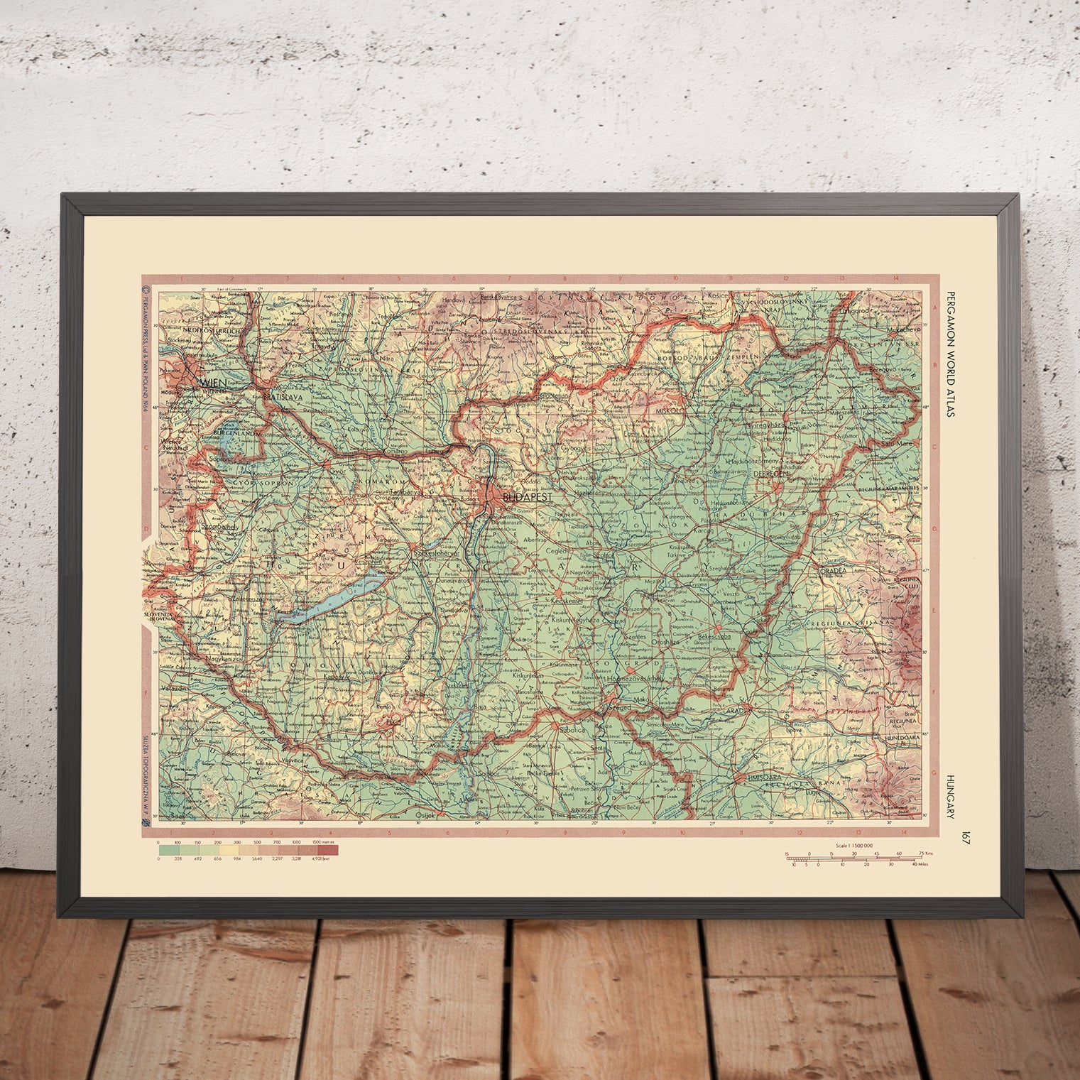 Old Map of Hungary, 1967: Budapest, Danube River, Lake Balaton, Great ...