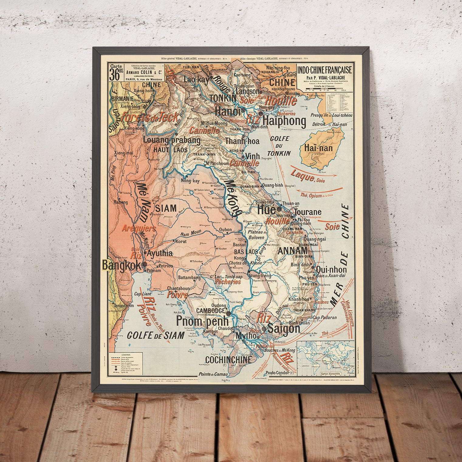 Old Map of Indochina (Southeast Asia) by Vidal Lablache, 1897: French ...