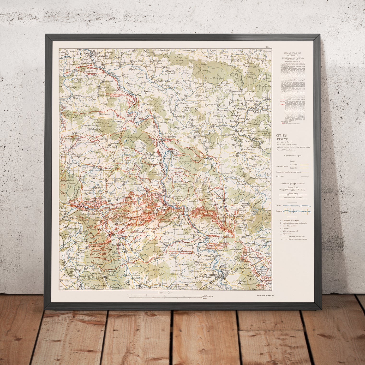 Old Military Map of Meuse-Argonne Offensive WW1 by Pershing, 1918: Ver ...