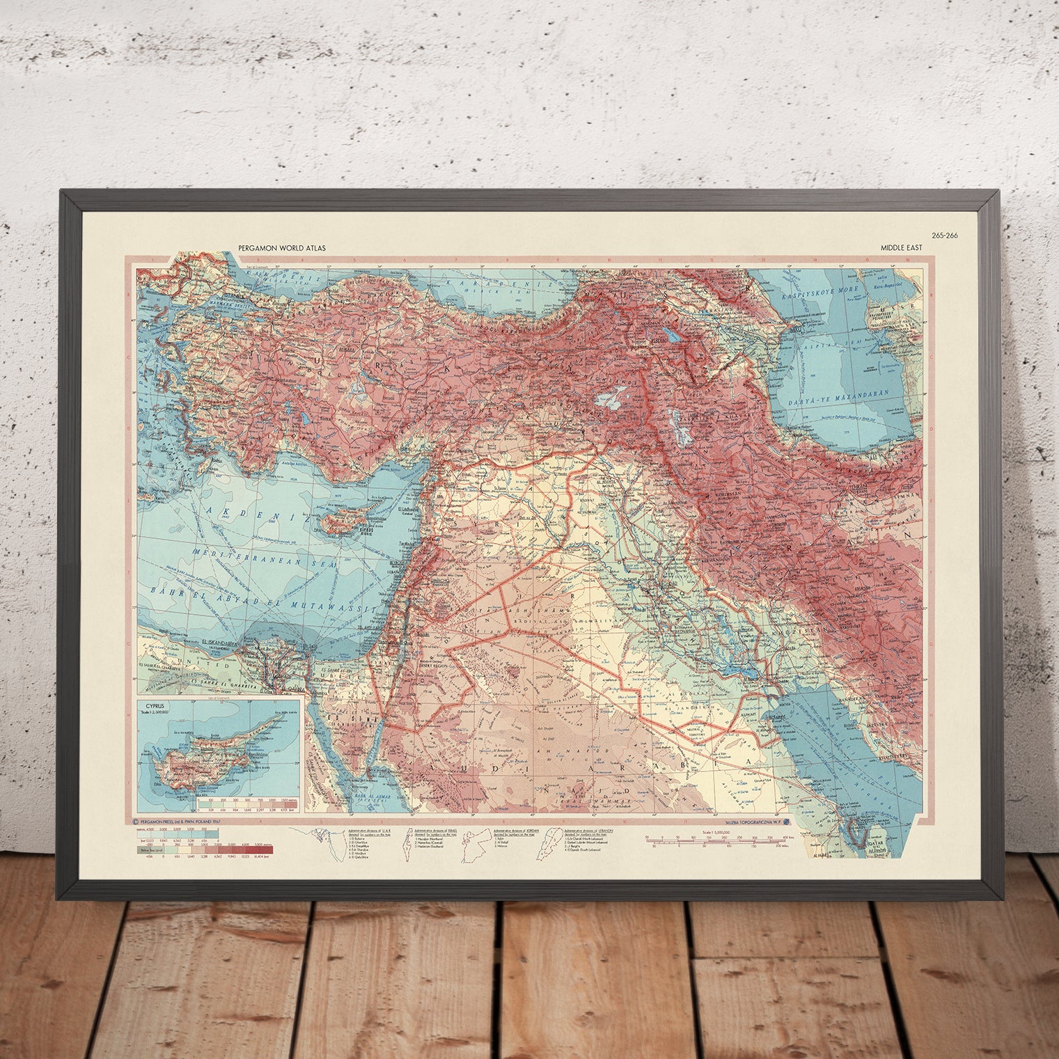 Old Map of the Middle East, 1967: Turkey, Iran, Iraq, Cyprus, Israel ...