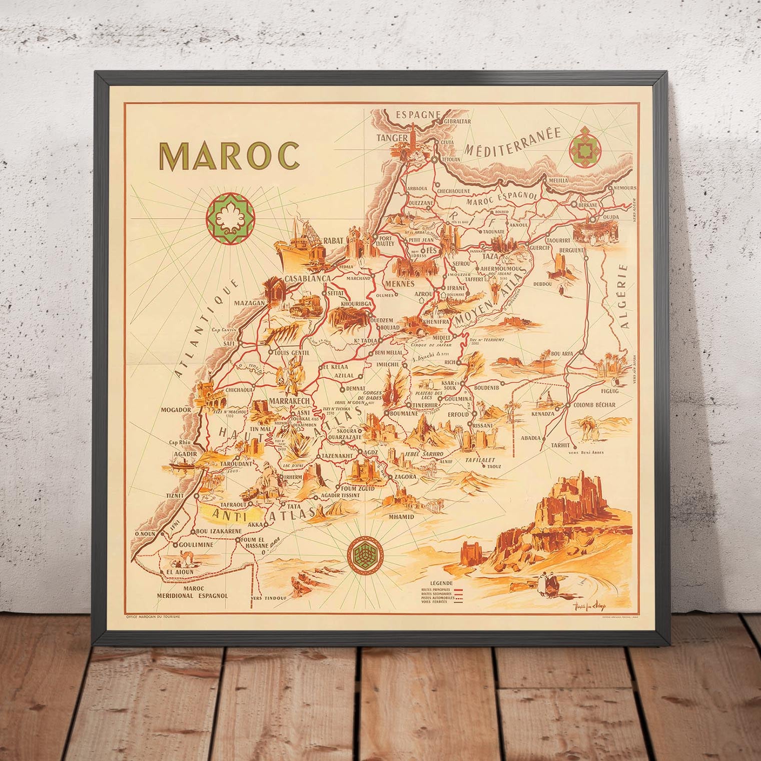 Old Map of Morocco by Theophile-Jean Delaye in 1950 - Casablanca, Raba ...