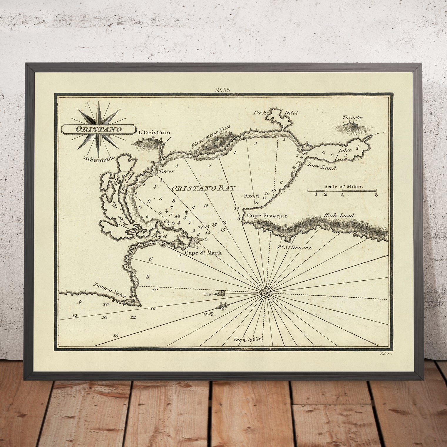 Old Oristano Nautical Chart by Heather, 1802: Sardinia, Rococo Style ...