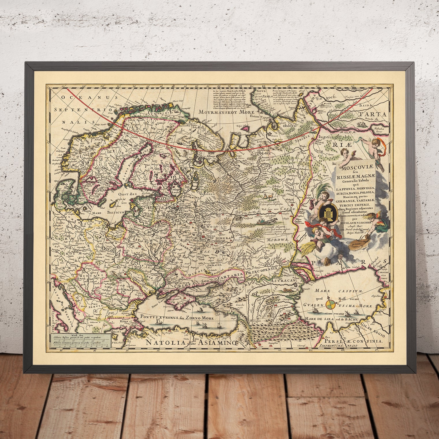 Old Map of Russia by Visscher, 1690: Moscow, Warsaw, Budapest, Oslo, S ...