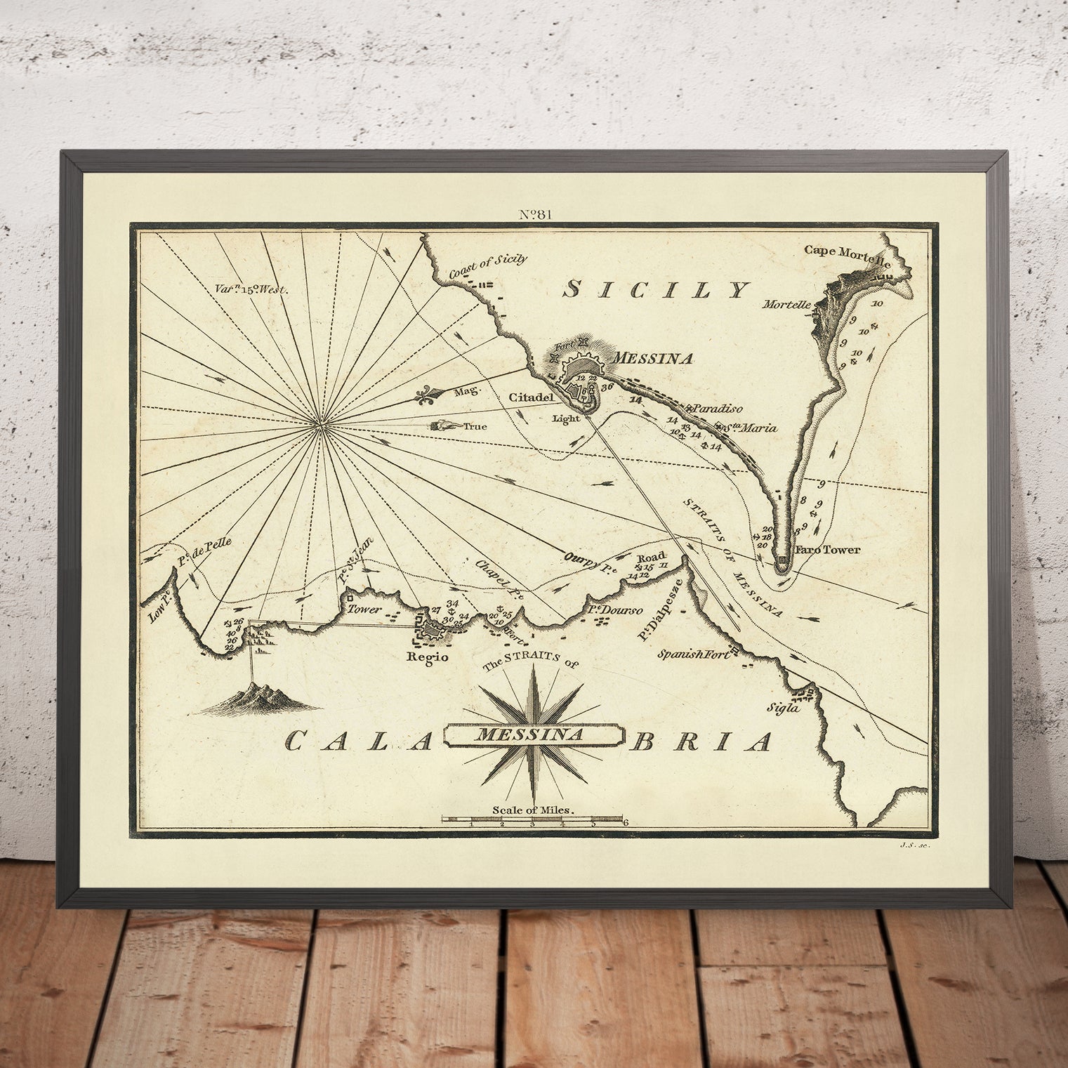 Old Straits of Messina Nautical Chart by Heather, 1802: Sicily, Reggio ...