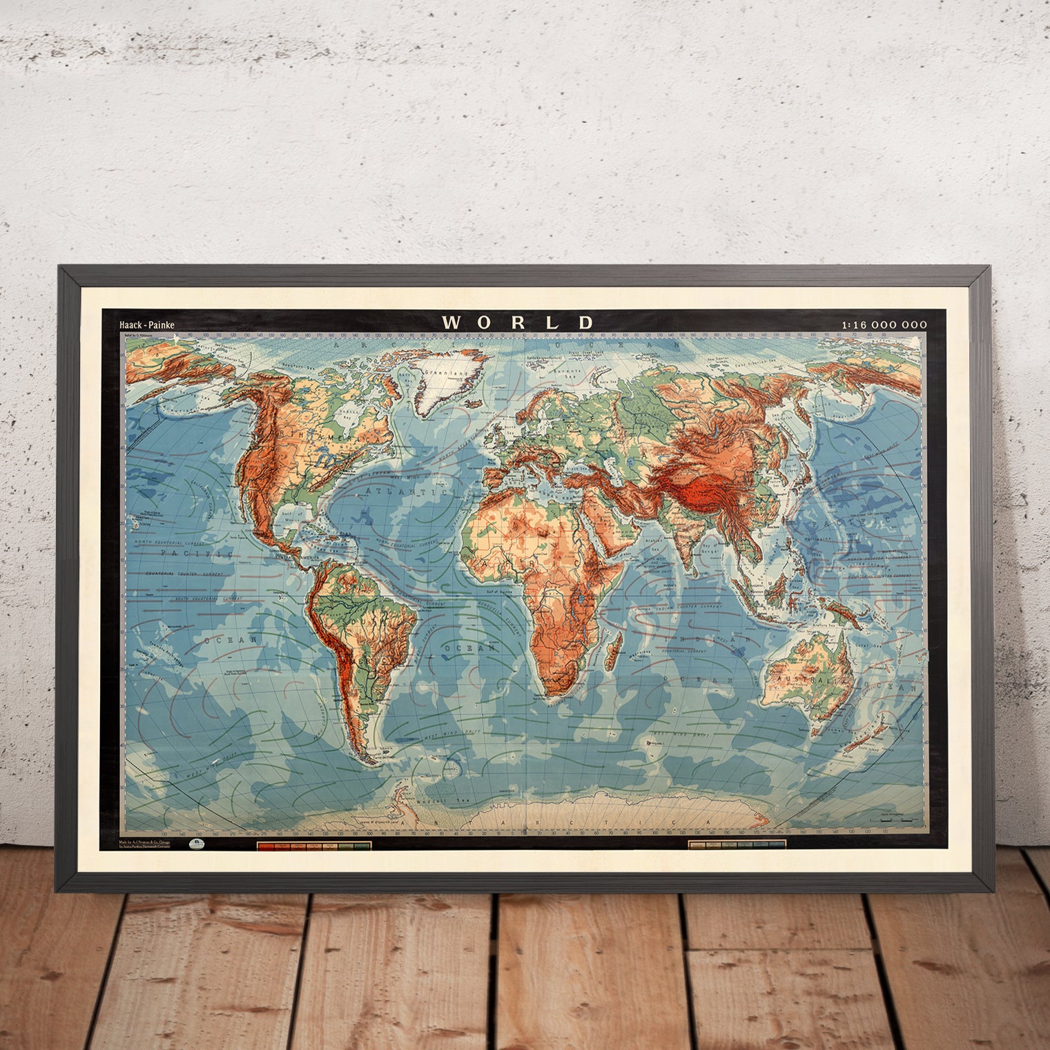 Old Physical World Map by G Pohlmann, 1950: Educational Lecture Hall C ...