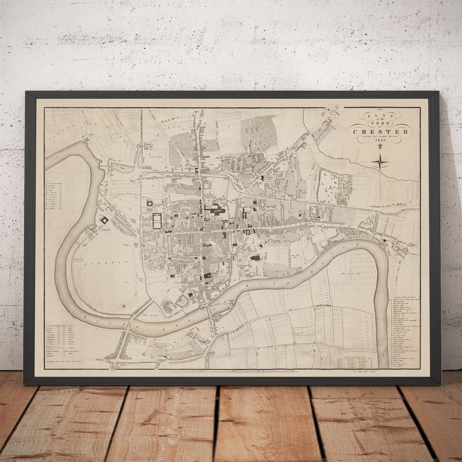 Mapa antiguo de Chester, 1833 por John Wood - Catedral, Castillo, Campo ...