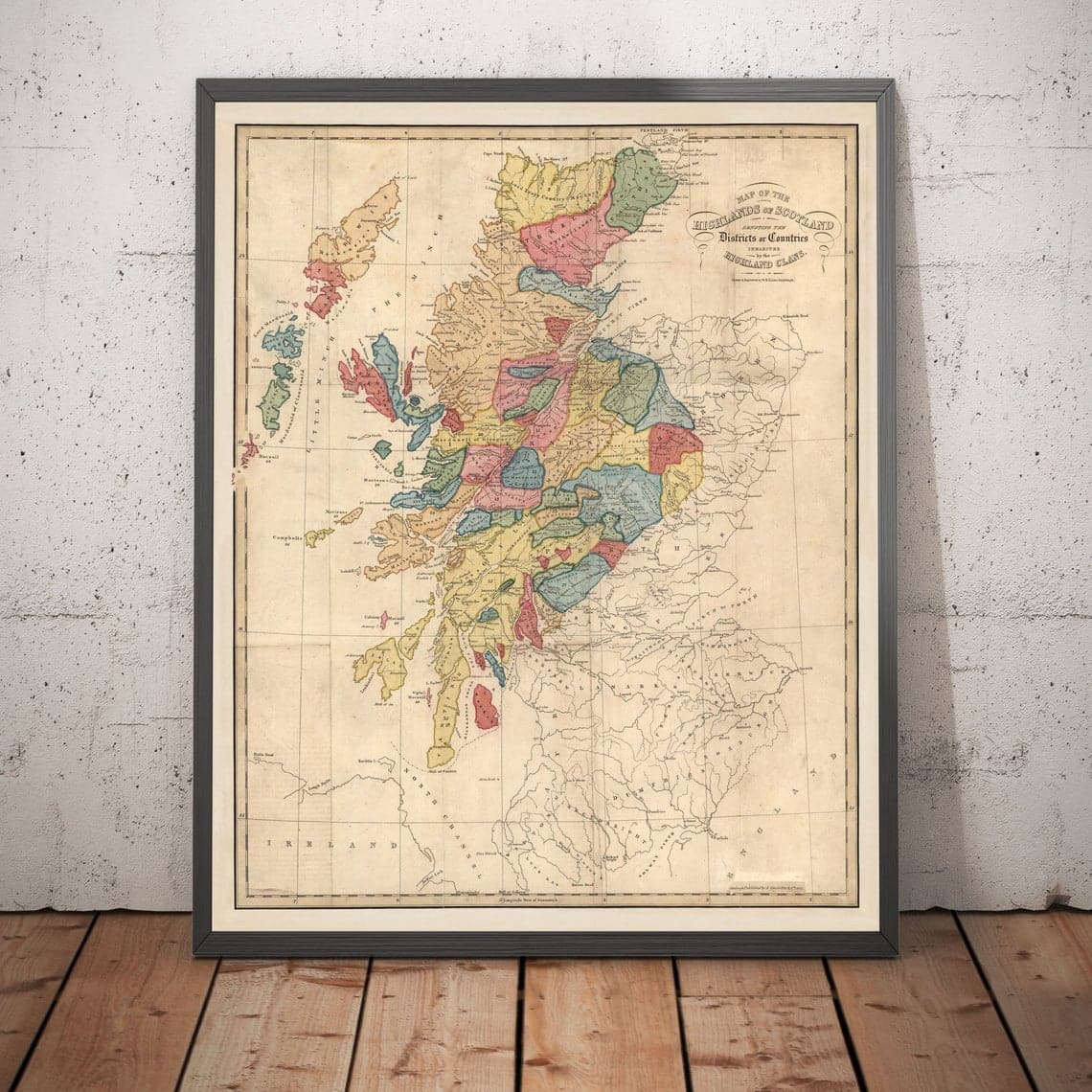 Scotland Clan Map by WH Lizars, 1822: Rare Colour Map of the Highlands ...