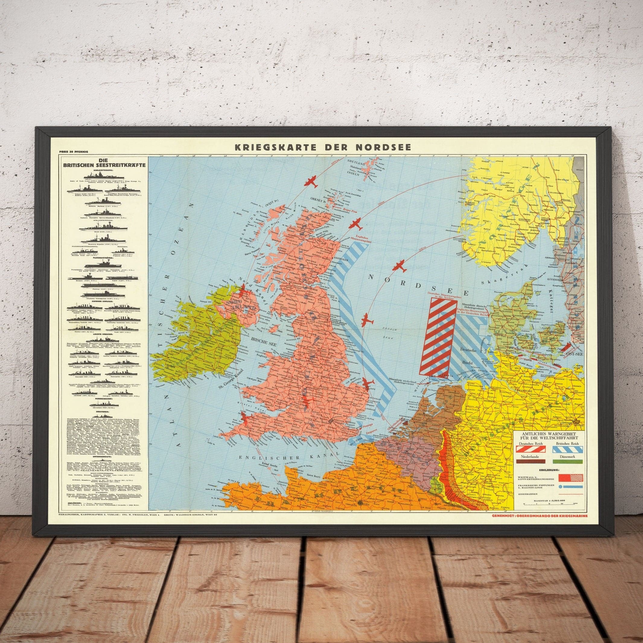 German World War 2 Map, 1940 - Old WW2 Military Chart of North Sea - B ...