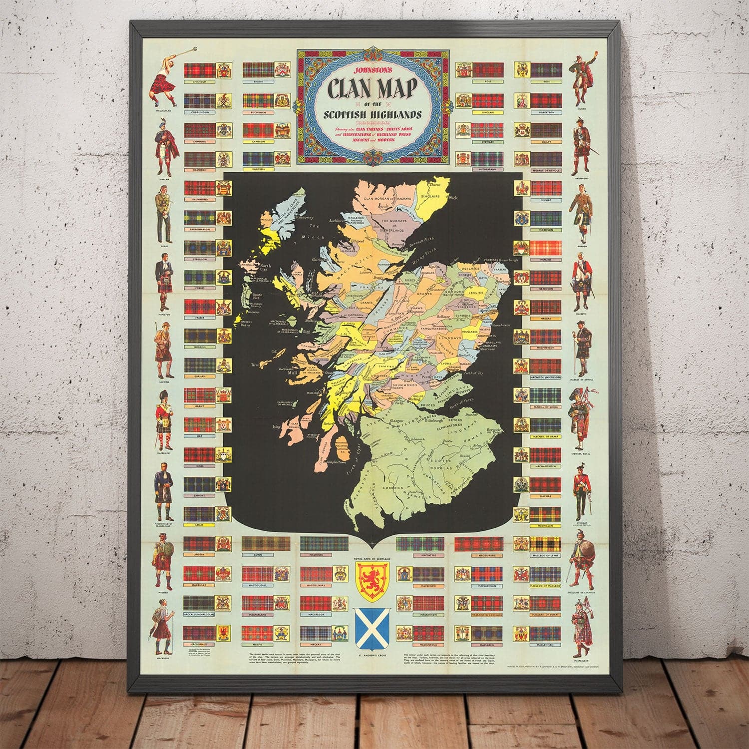 Old Map of Scotland Clans and Tartans - Johnston's Highlands & Lowland ...