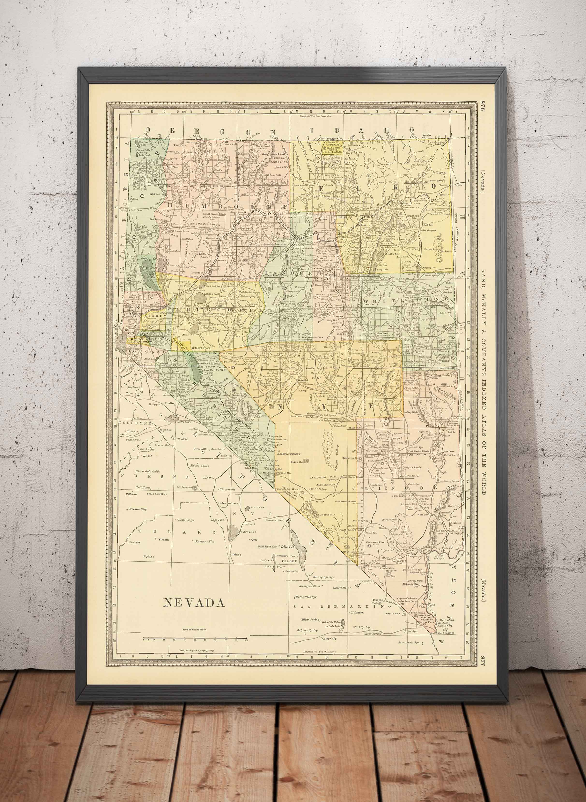Old Map of Nevada, USA, 1882 by Rand & McNally - Las Vegas, Reno, Coun ...