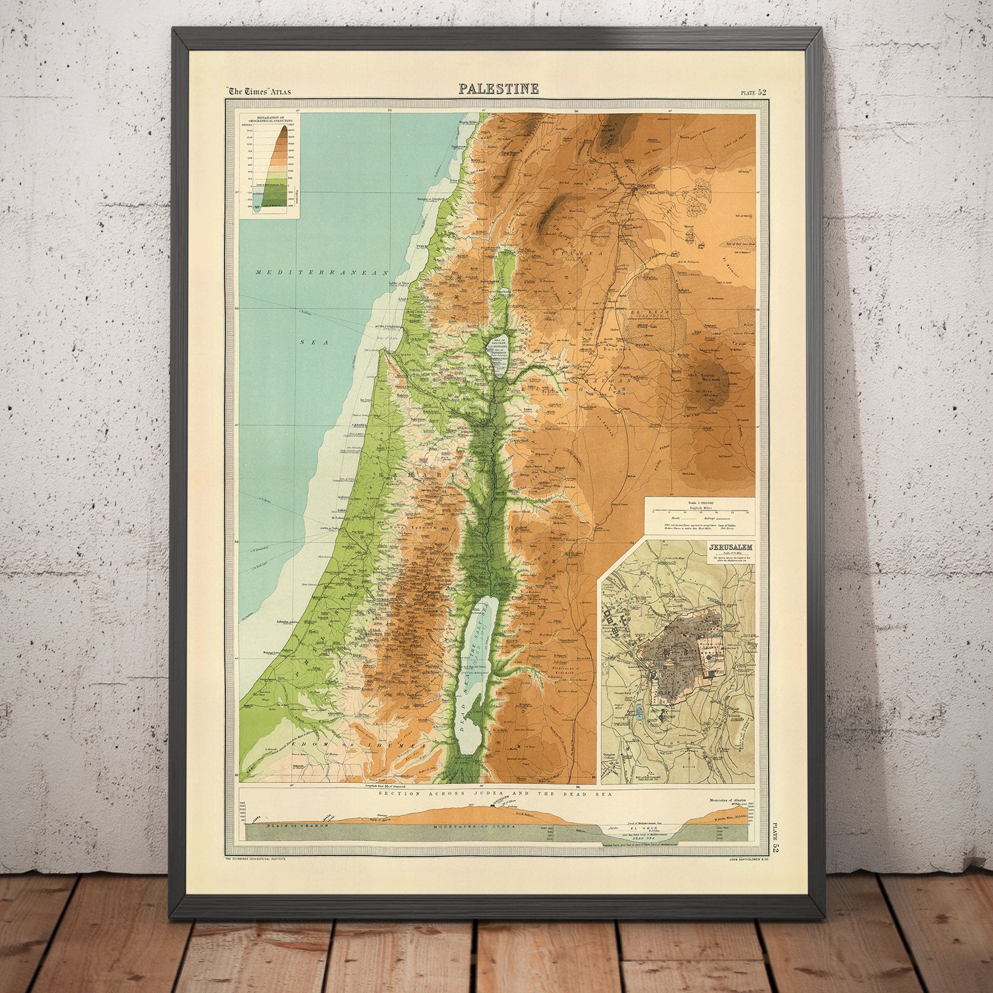 Antiguo mapa de Palestina de 1922 por Bartholomew - Jerusalén, Jaffa ...